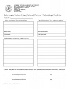 Safe Deposit Box Inventory Template