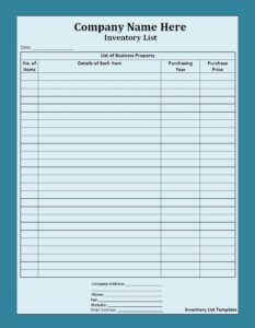 Sample Inventory Sheet Template