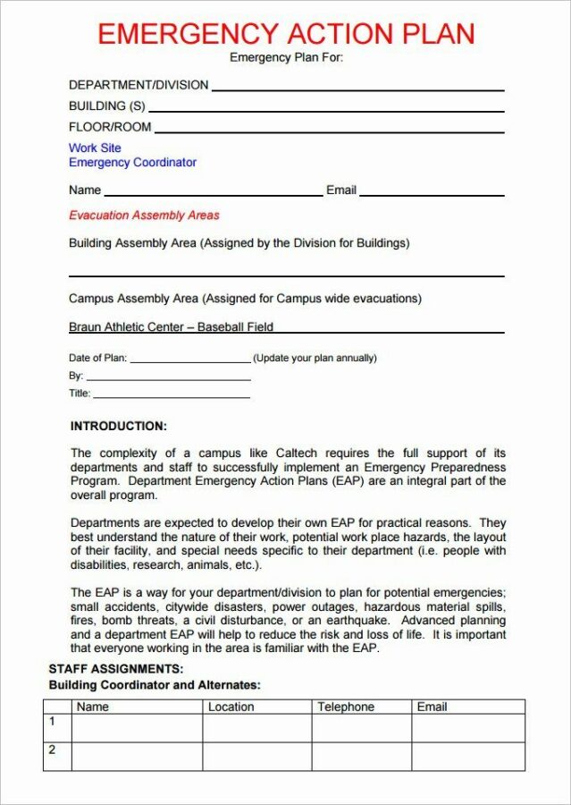 Printable Emergency Procedure In The Workplace Template