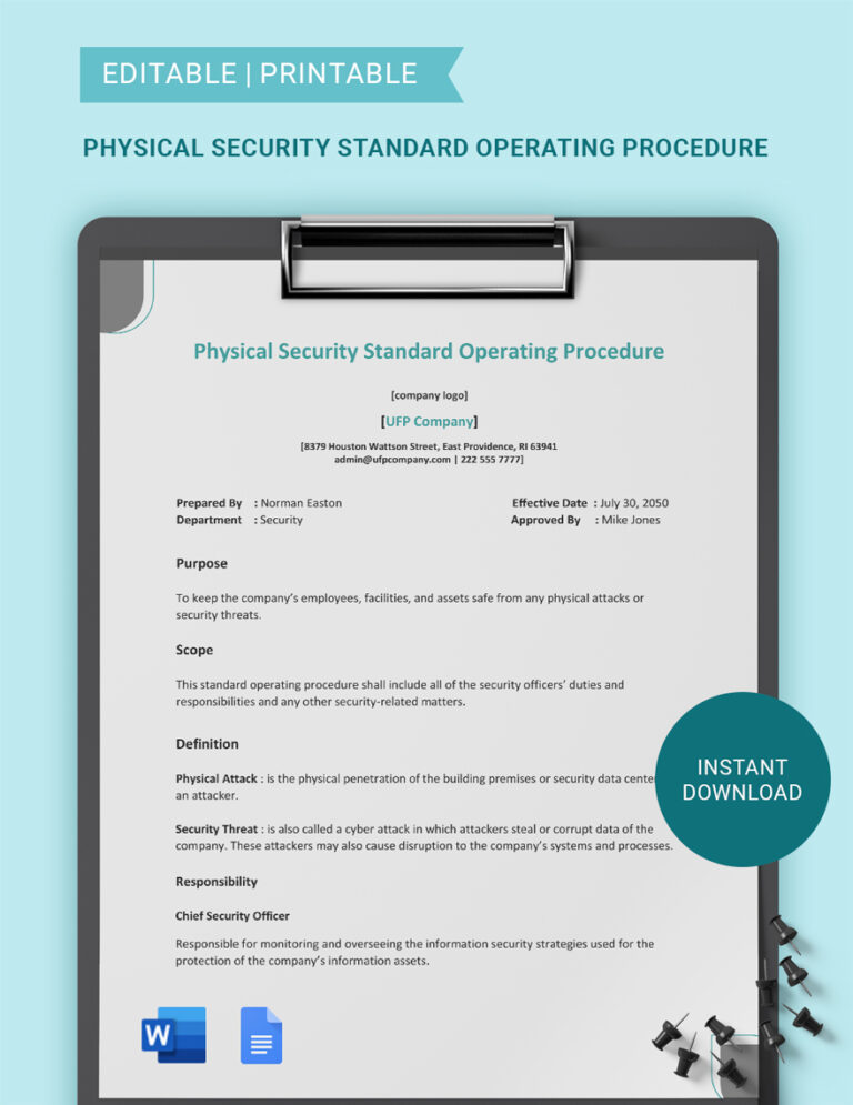 Security Guard Standard Operating Procedure Template
