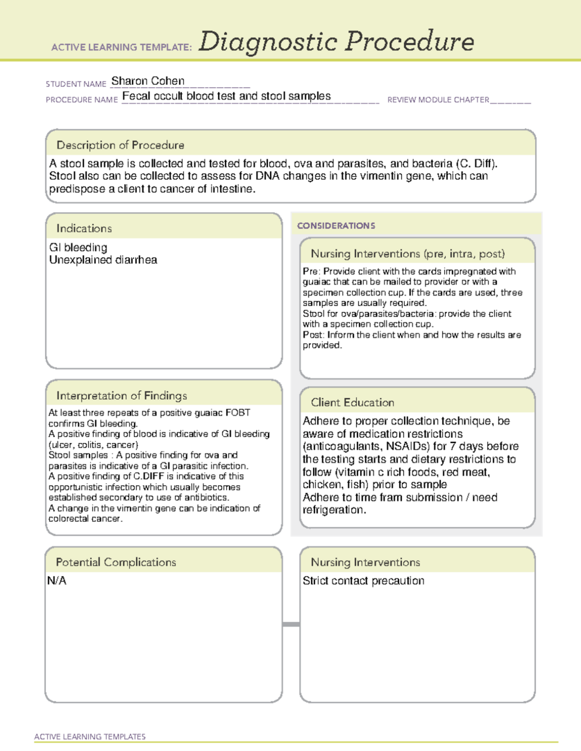 Stool Culture Diagnostic Procedure Template