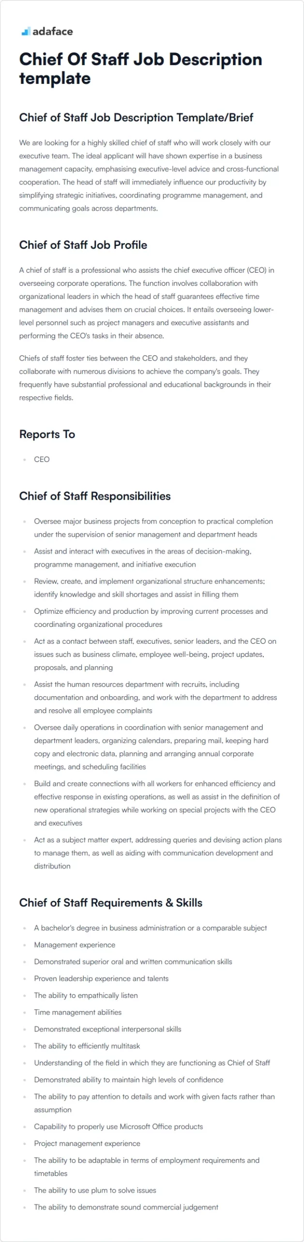 Chief of Staff Job Description Template