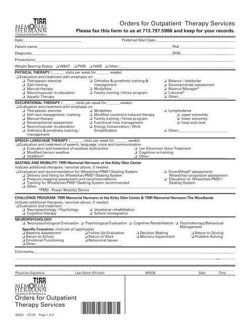 Physical Therapy Order Template