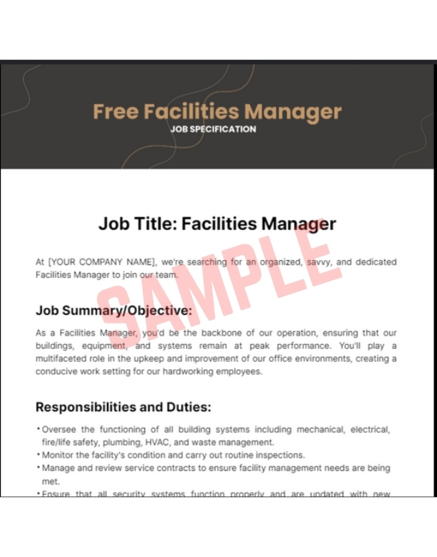 Facilities Manager Job Description Template